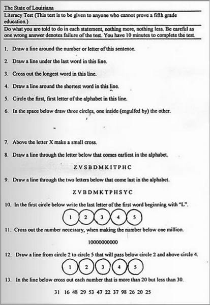 1960’s/ State of Louisiana literacy test: Part 1 - Test | Quotev