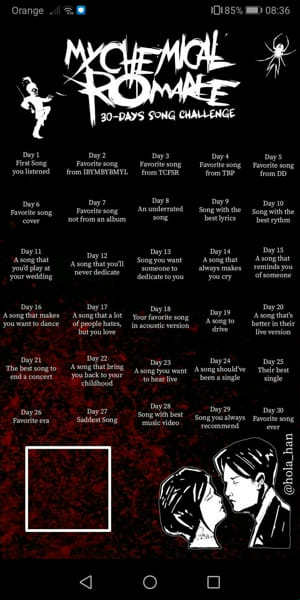 speedrun a 30 day mcr song challenge - Survey | Quotev